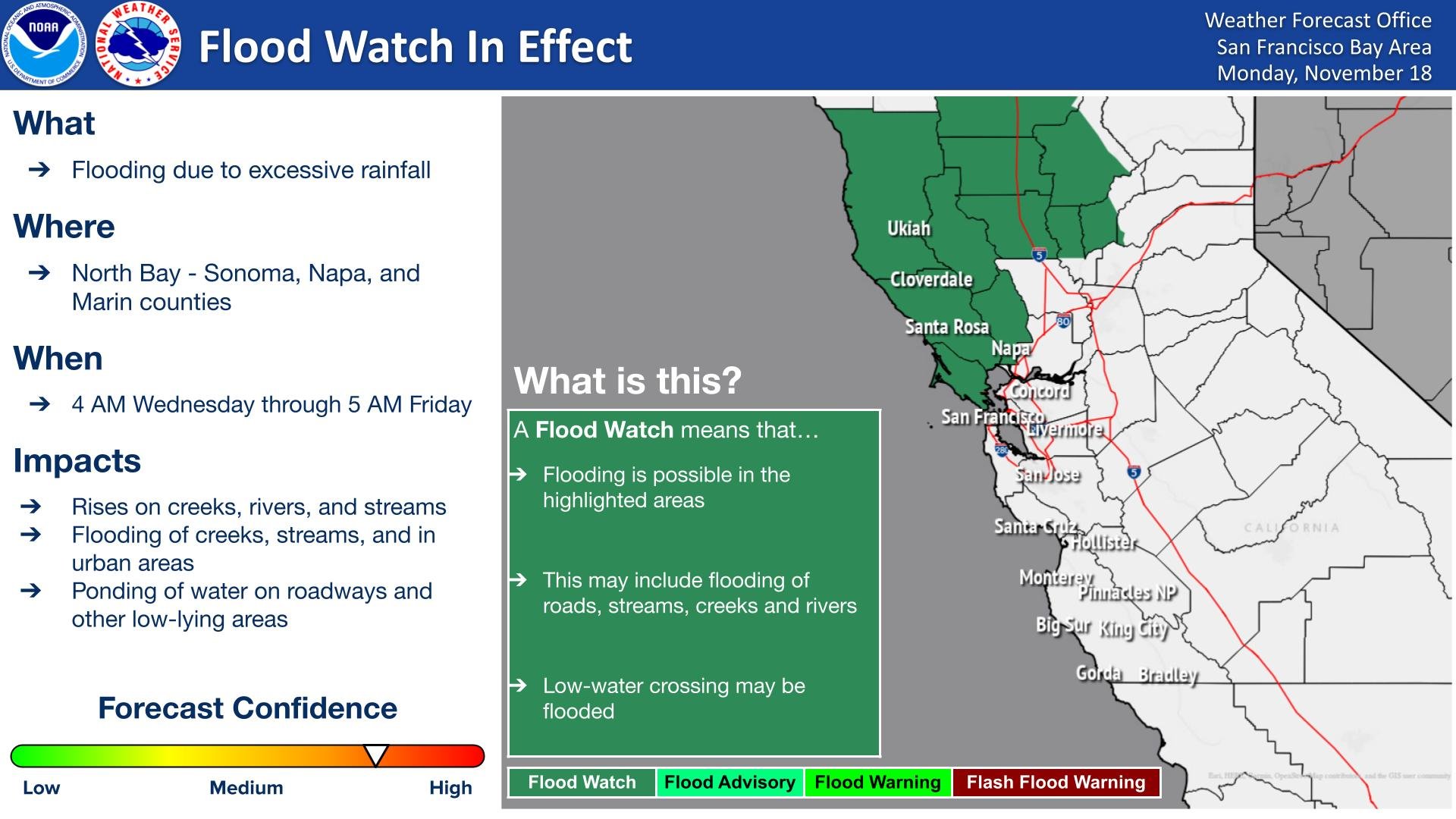Flood watch Wednesday for North Bay as area girds for atmospheric river - Redwood City Pulse